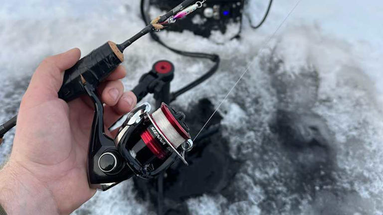 Ice fishing river backwaters for slab crappies