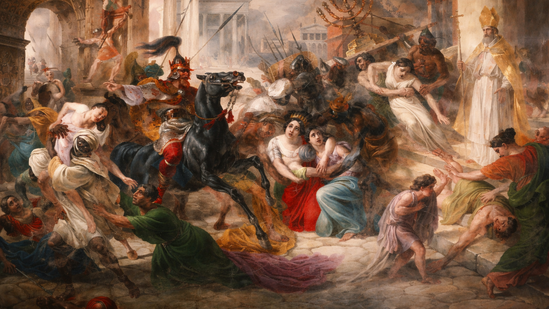 The sack of Rome in 846, when Arab sea raiders sailed up the Tiber and ...