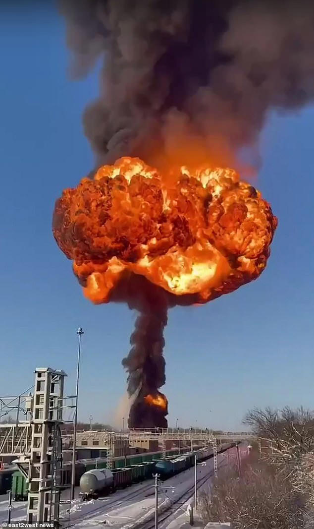 Moment massive fireball erupts as Russian train explodes