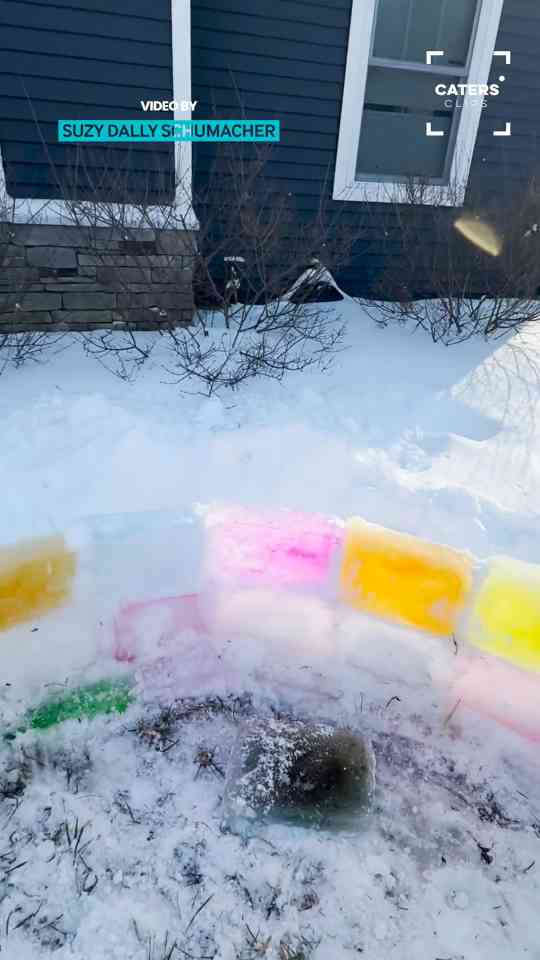 Amazing rainbow igloo created during snowstorm