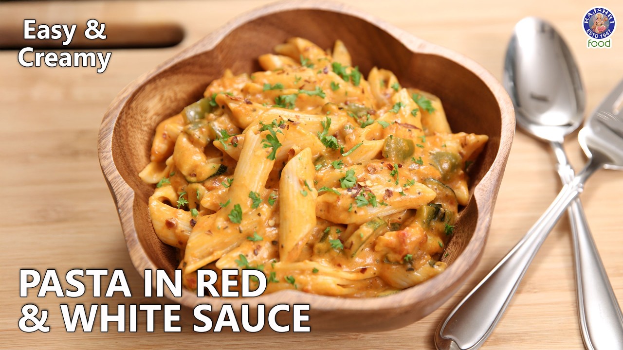 Restaurant style pasta in red and white sauce