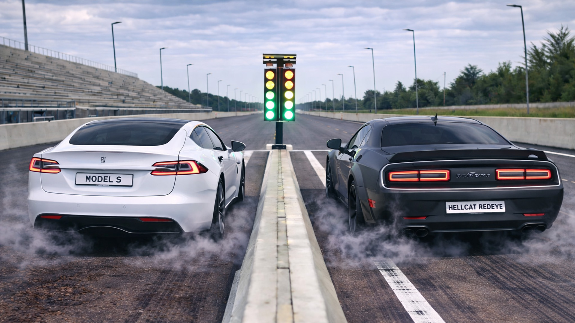 797 HP Hellcat Redeye vs Tesla Model S drag race