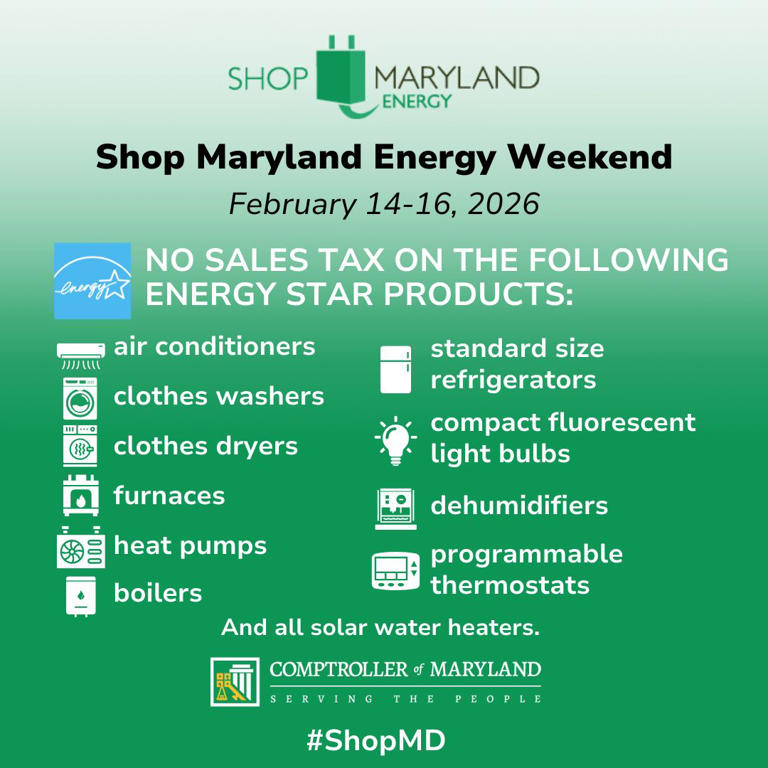 Maryland sales tax waived on ENERGY STAR appliances