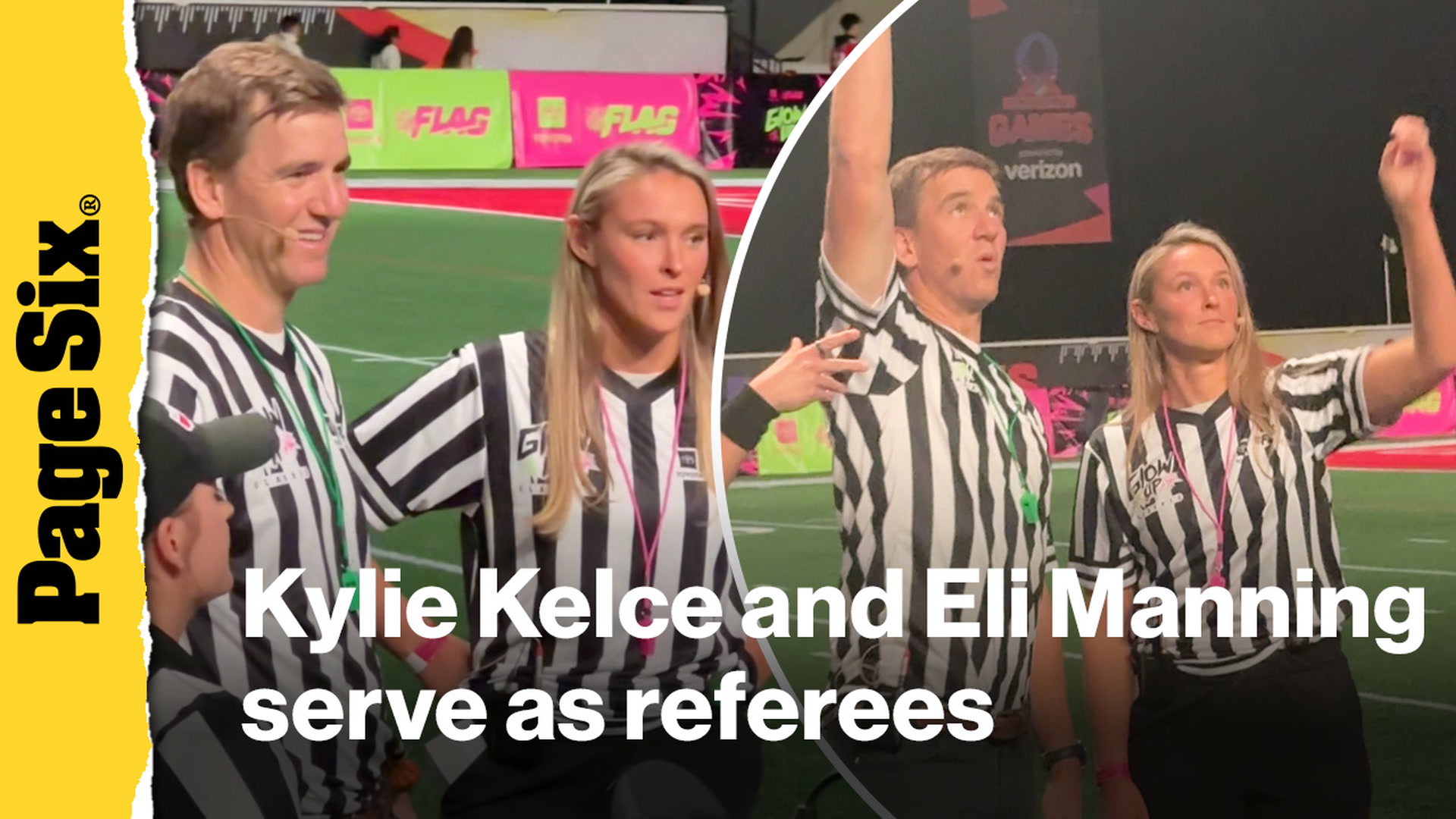 Kylie Kelce and Eli Manning serve as referees at the Toyota Glow-Up ...