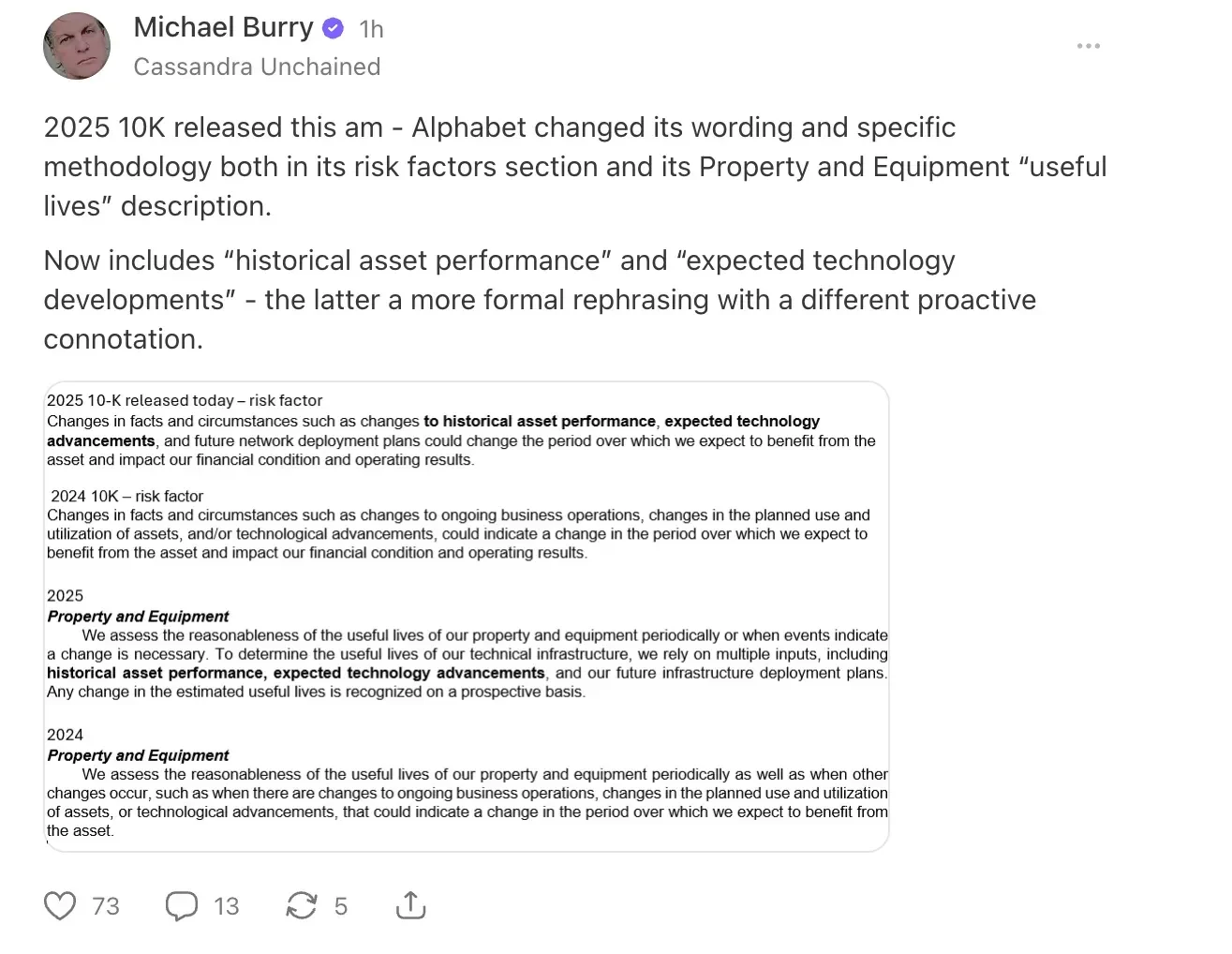 Michael Burry flags wording, methodology updates in Google parent ...