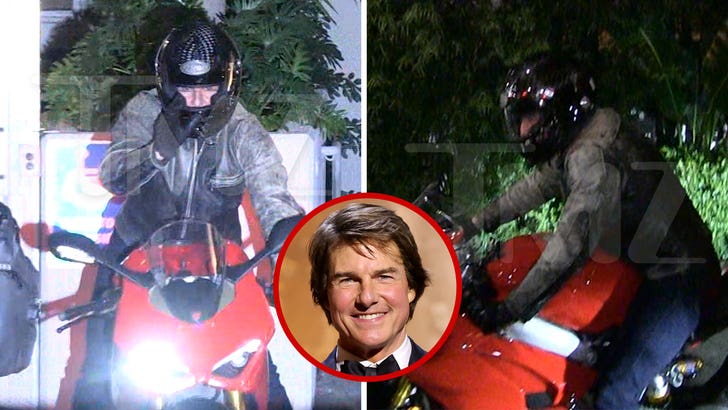 Tom Cruise rides out on motorcycle in style