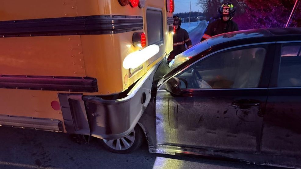 Crash leaves car lodged under school bus in York County; 1 taken to ...