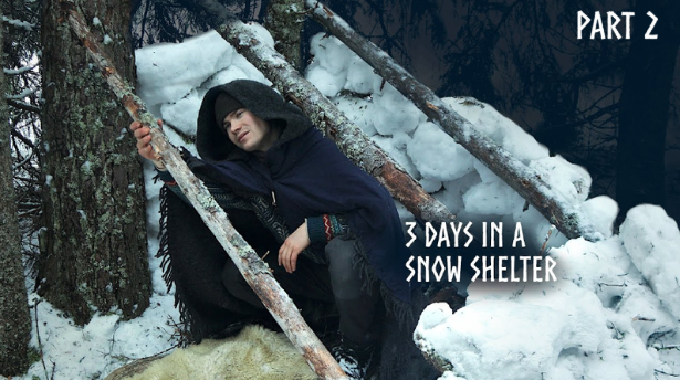 Building a shelter in the snow: 3-day solo winter camping part 2