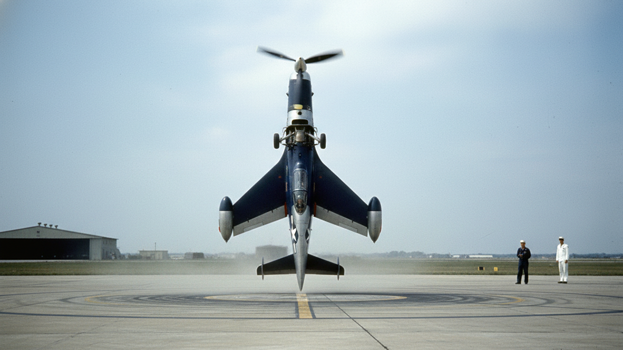 The fighter plane that took off standing on its tail
