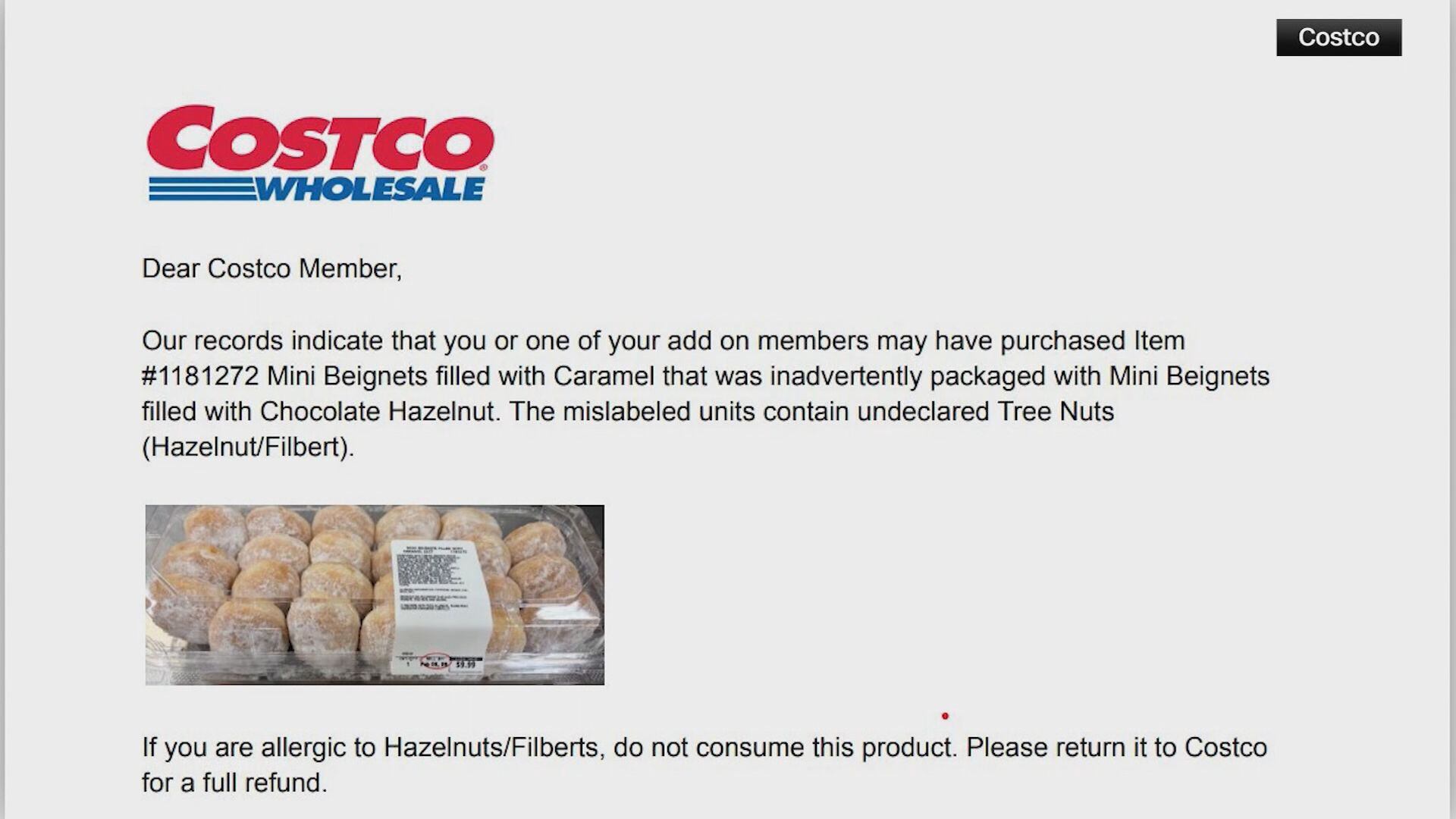 Costco recalls mini beignets