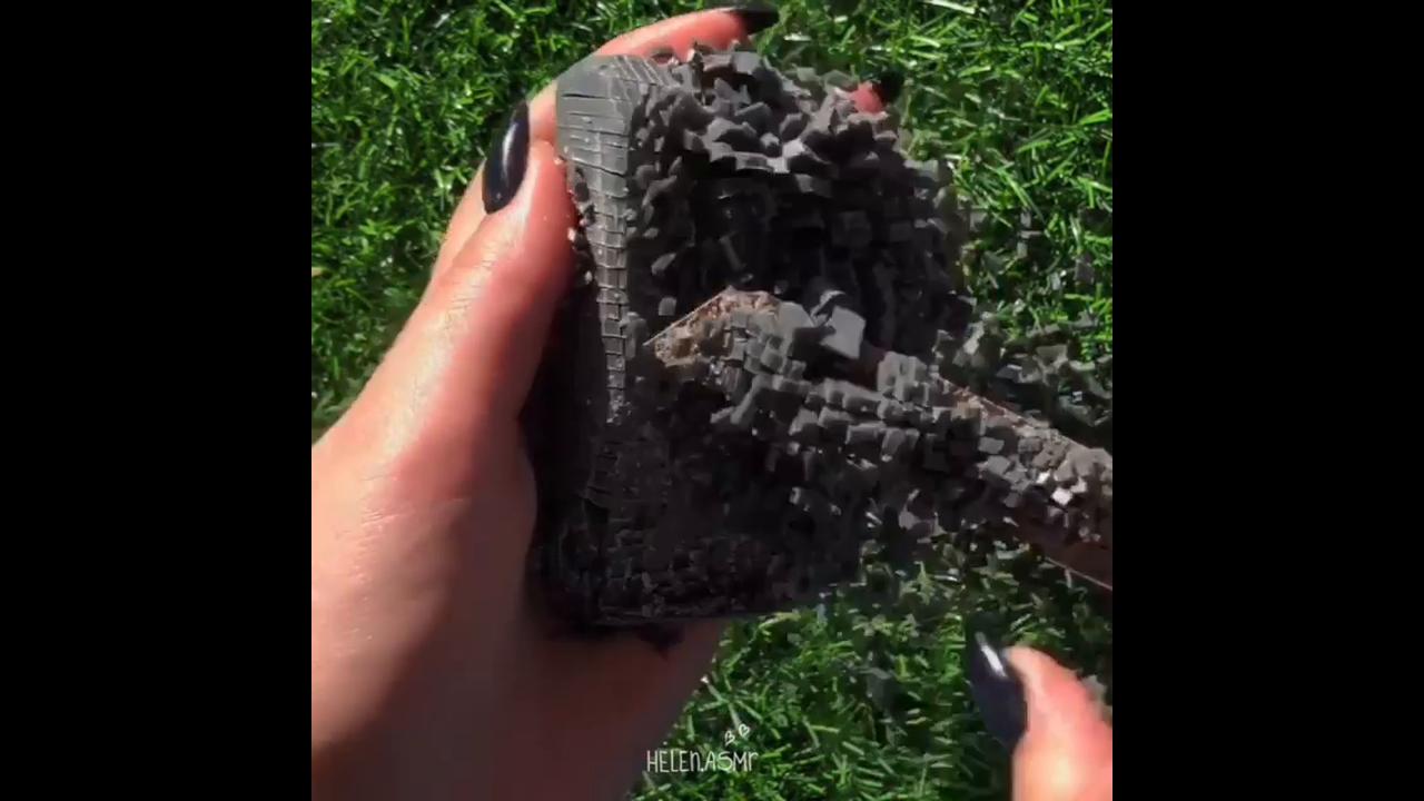 Charcoal black bar soap ASMR shredding in tiny cubes