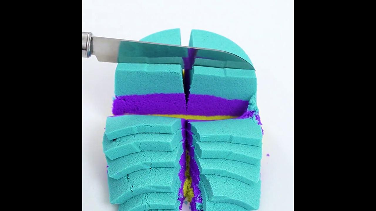 ASMR cutting blue purple and yellow sand