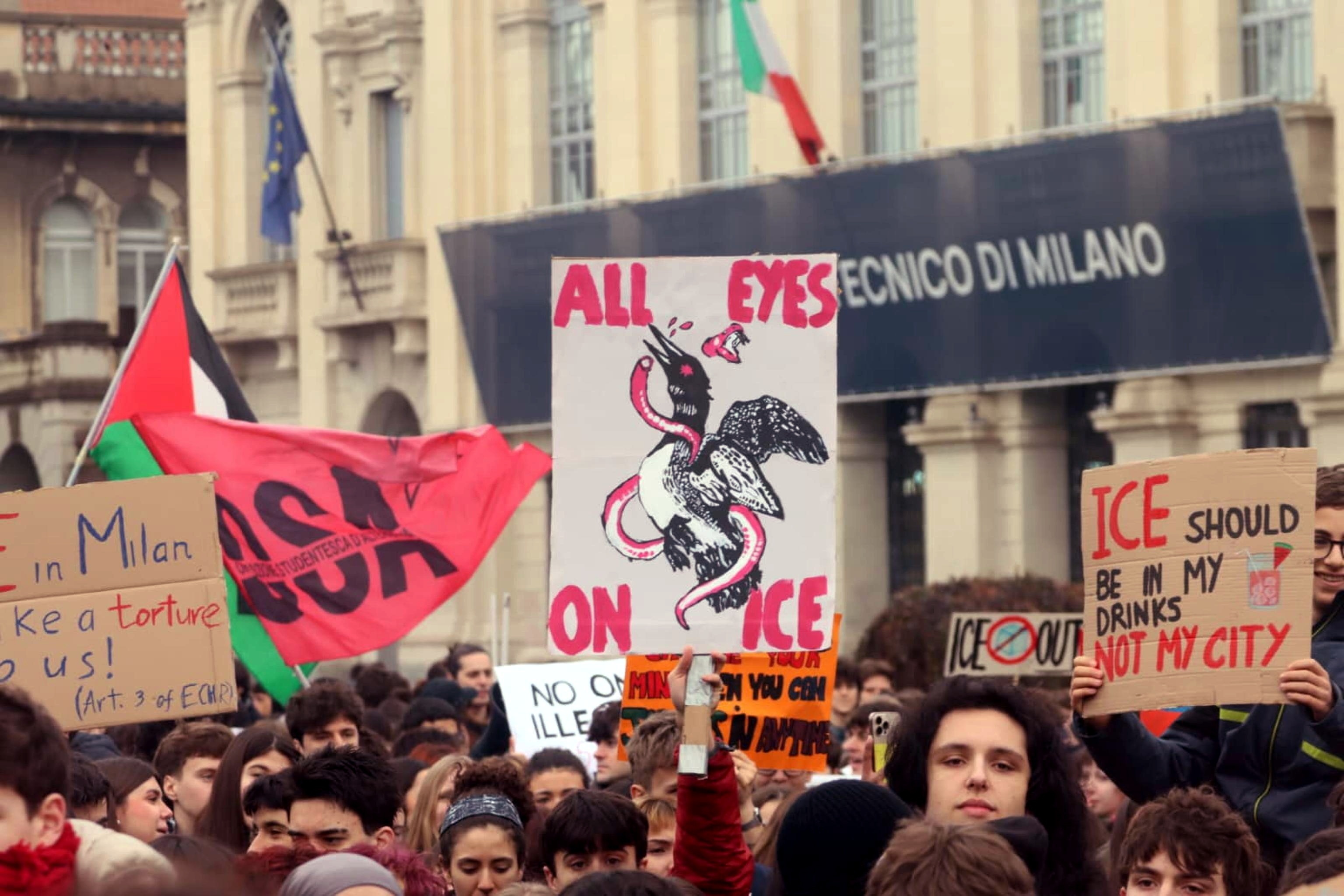 Students protest against ICE's presence in Italy for Olympics