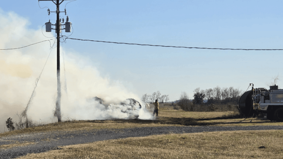 Breaking: First responders working large fire involving hay bales in ...