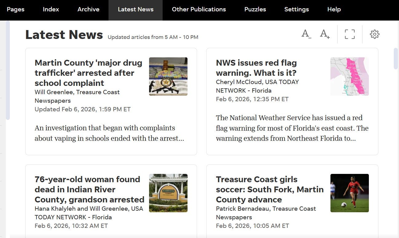 Treasure Coast Newspapers' eNewspaper now has updates every 15 minutes