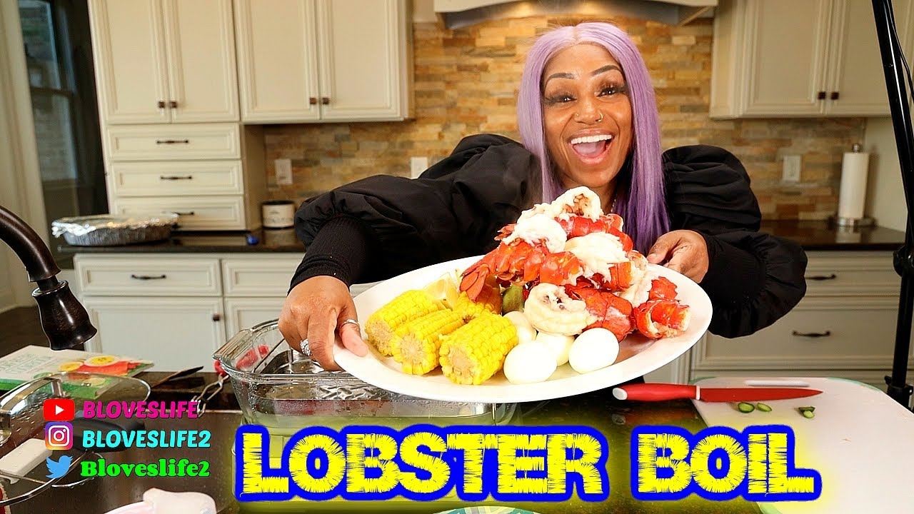 Steamed lobster tails with corn and cucumbers mukbang