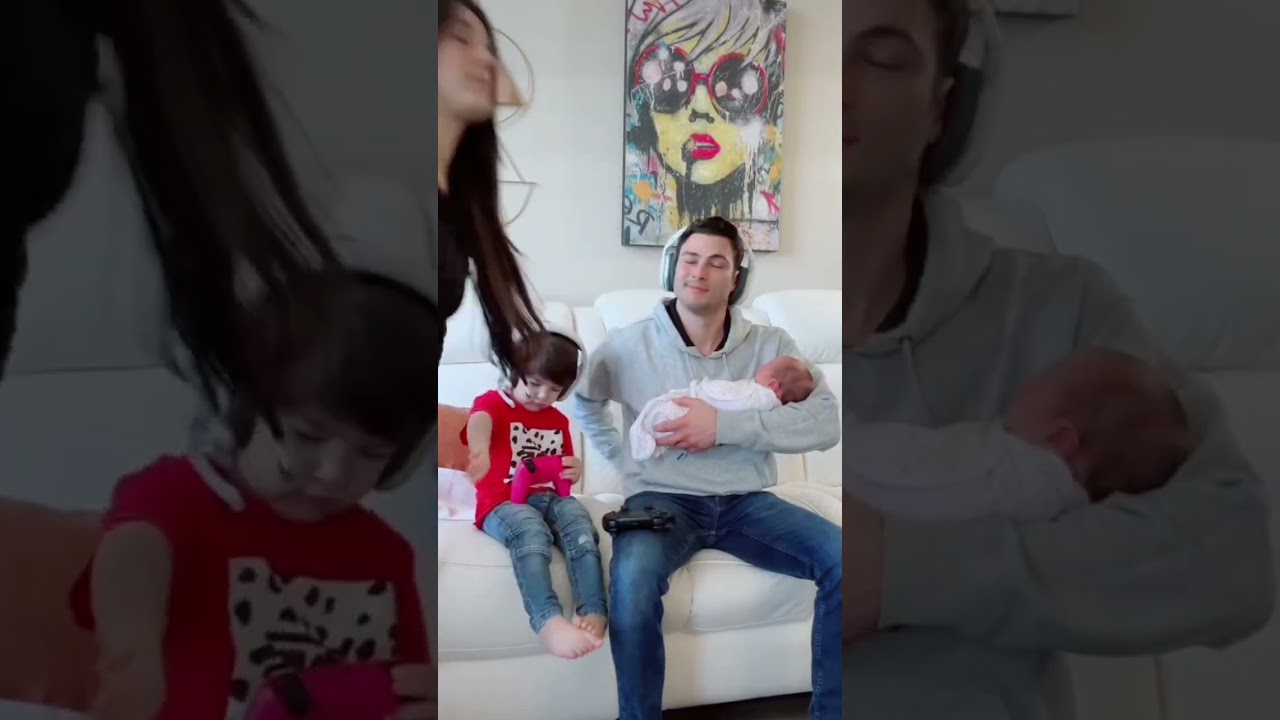 Mom drops baby off with gaming dad reactions