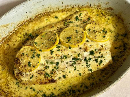 Oven-baked butterfish with lemon butter