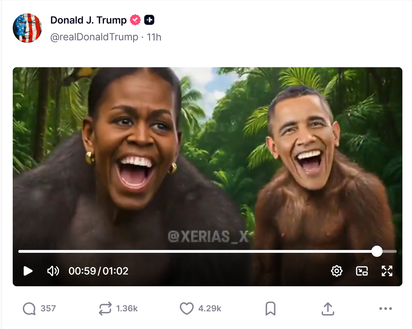 Trump's new Truth Social video takes aim at Obama with AI transformation