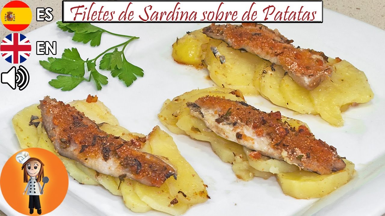 Filetes de sardina sobre rodajas de patata | Receta de cocina en familia