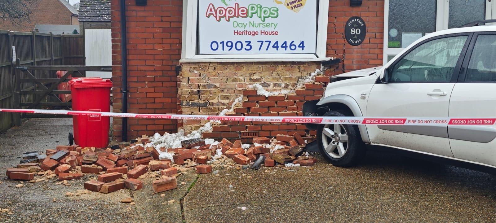 80-year-old woman hospitalised after car crashes into nursery in Rustington