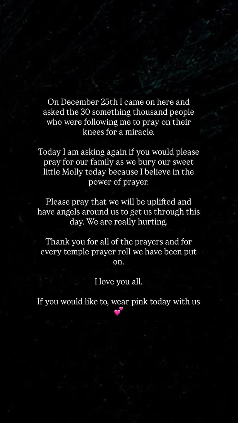 Influencer Melissa Mae Carlton lays late daughter Molly to rest after death