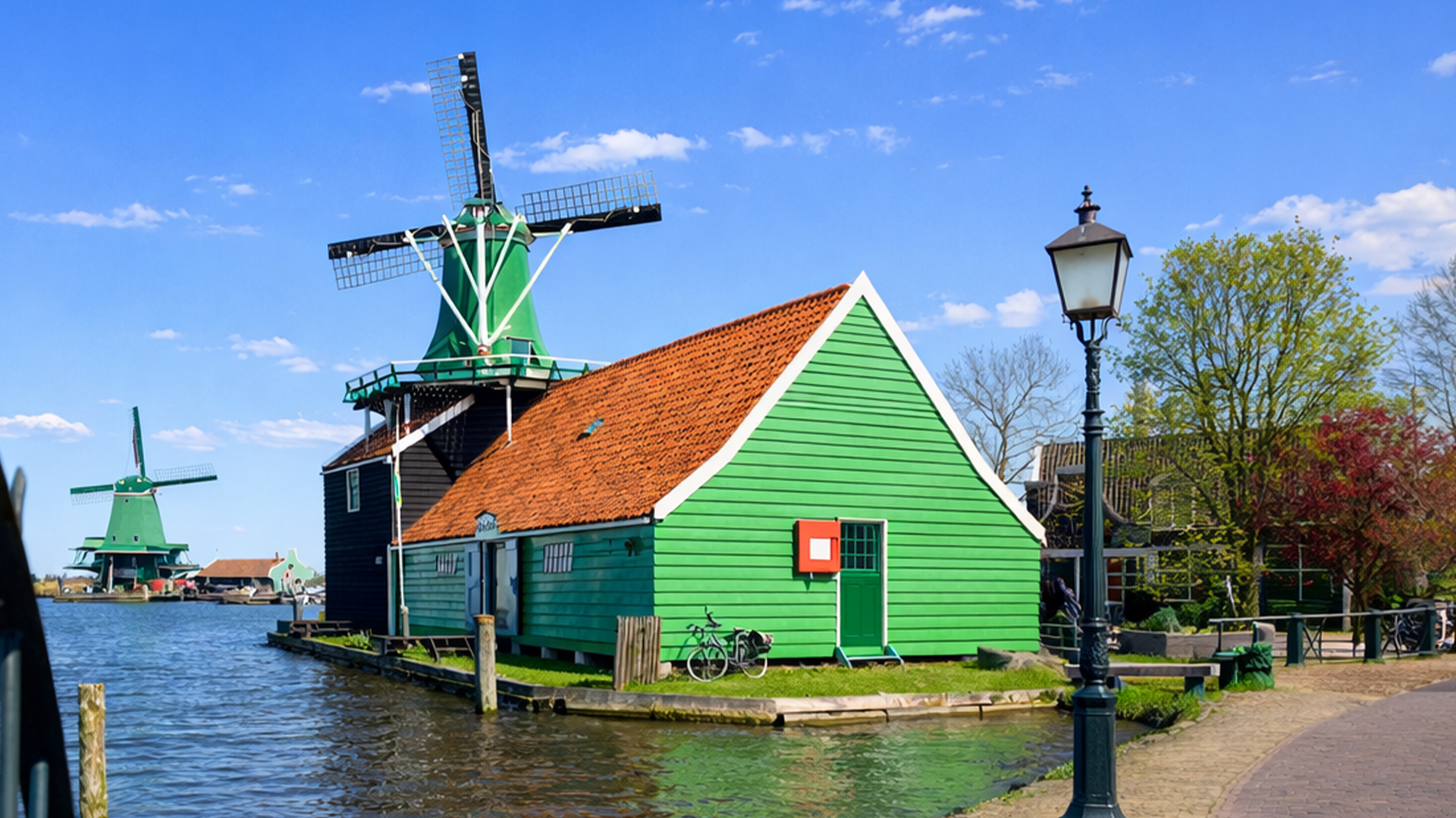 Zaanse Schans Netherlands spring walk among windmills (4K)