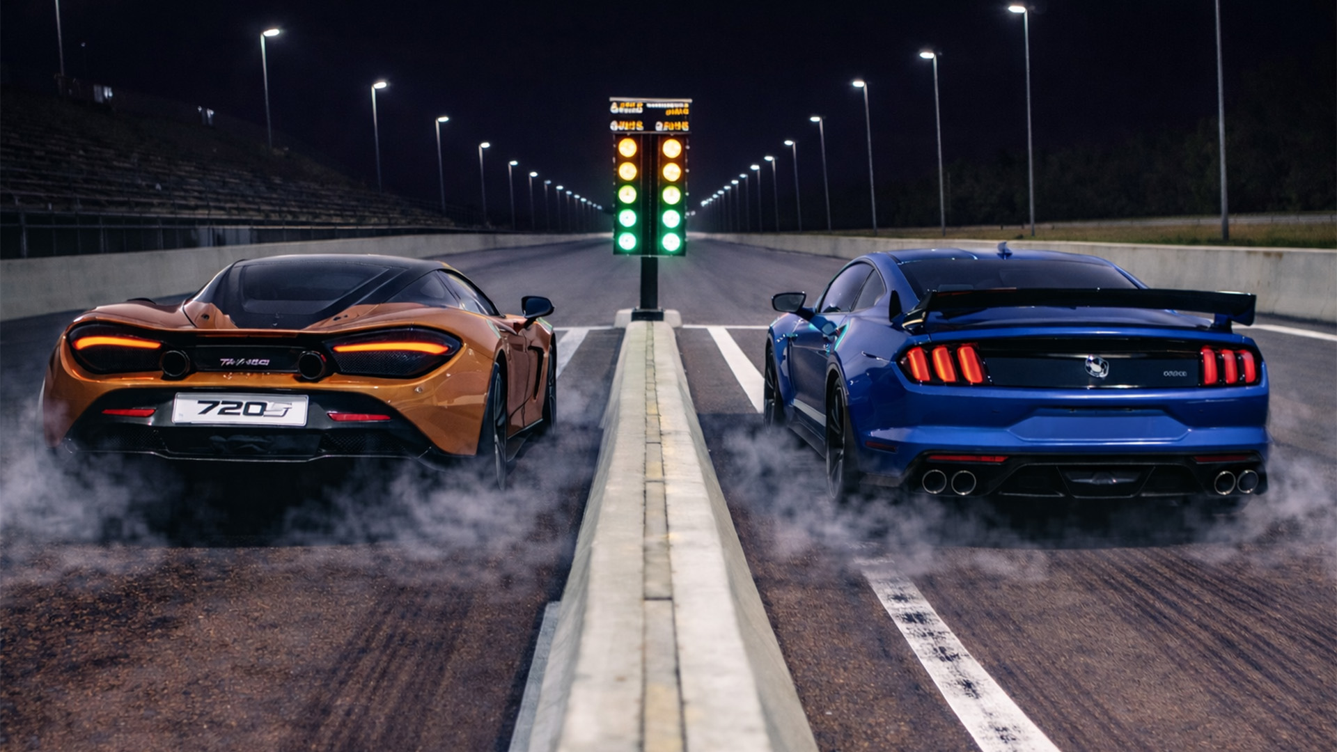 Modified Ford Mustang Shelby GT500 vs McLaren 720S drag race