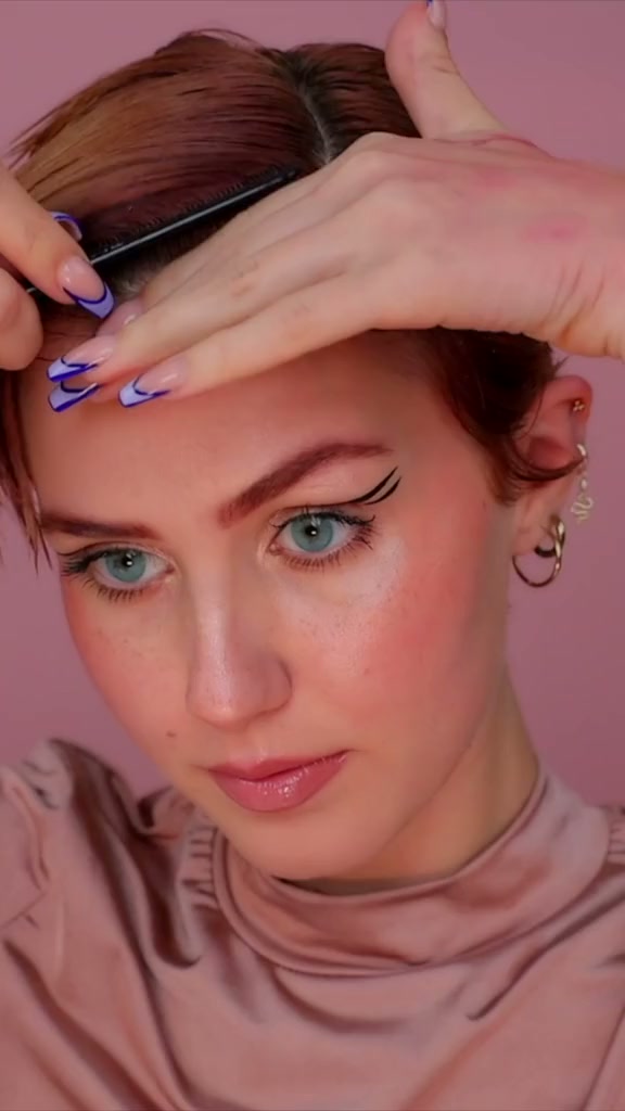 Sleek short hair glow up with highlighter
