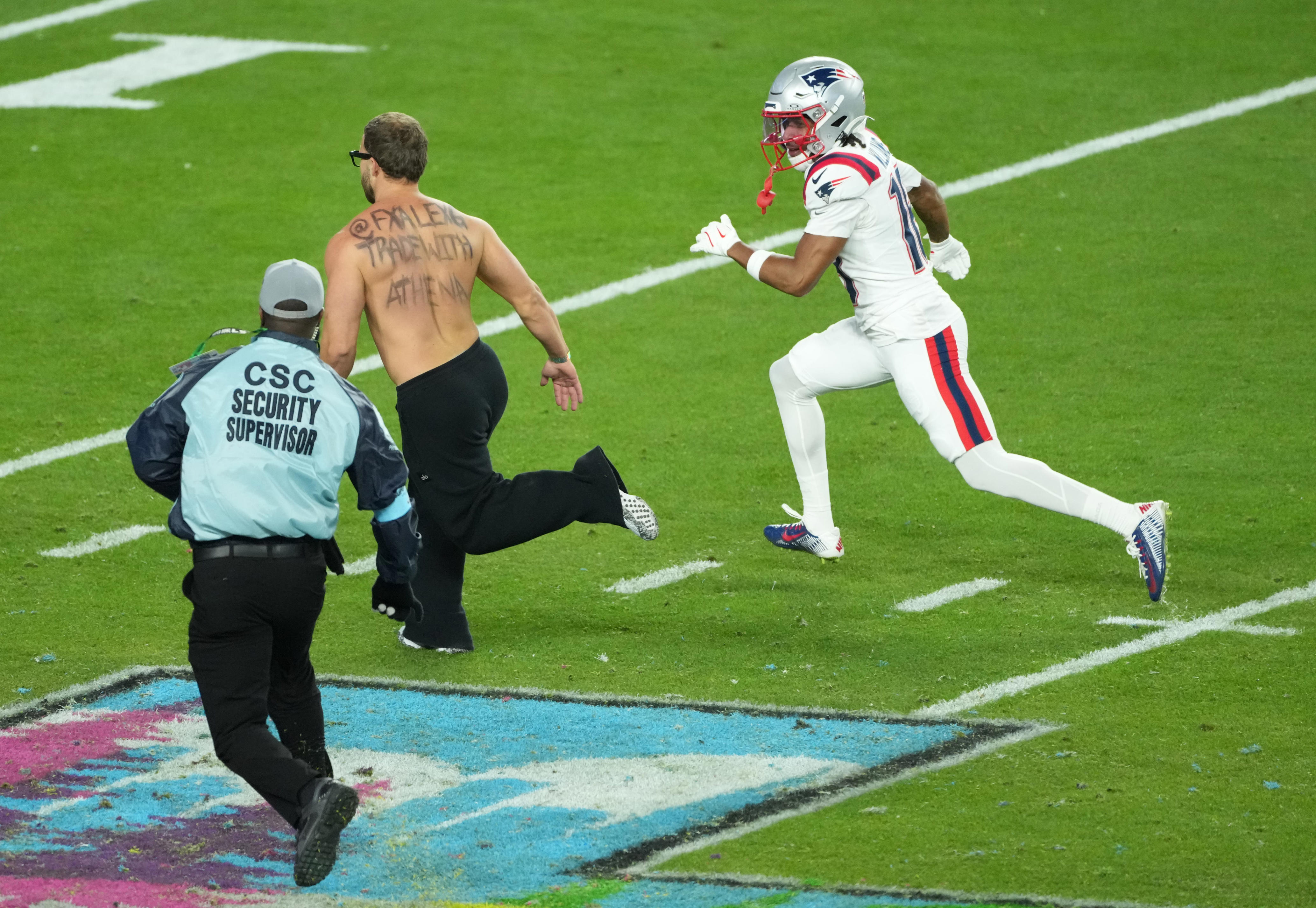 Super Bowl streaker taken out by Patriots player. What happened?