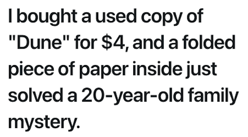 Man buys a used book that reveals a clue to a stranger's mysteriously ...