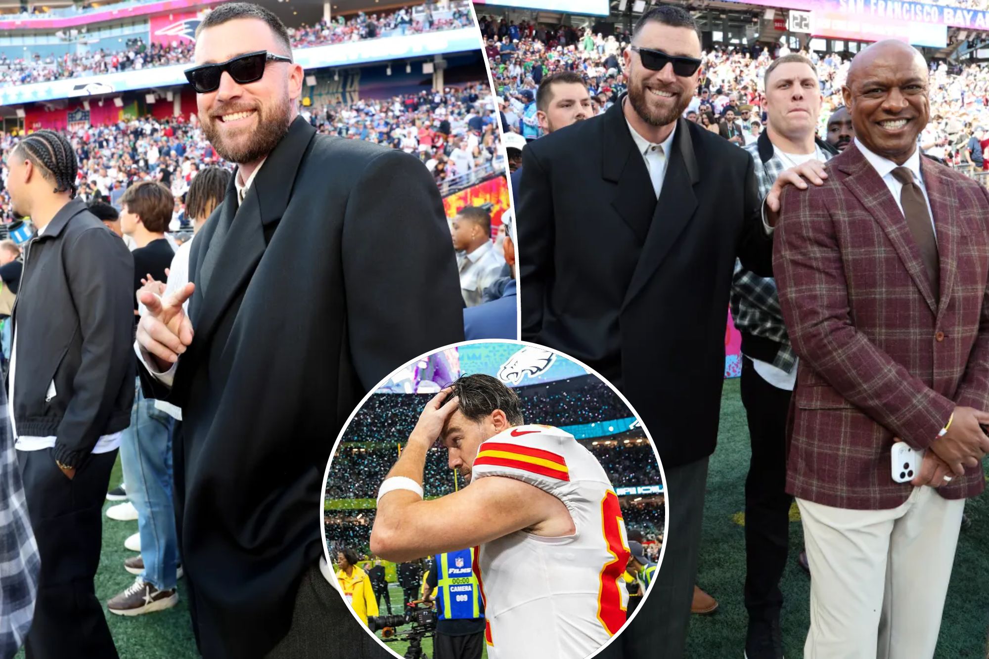 Travis Kelce smiles during Super Bowl 2026 appearance one year after ...
