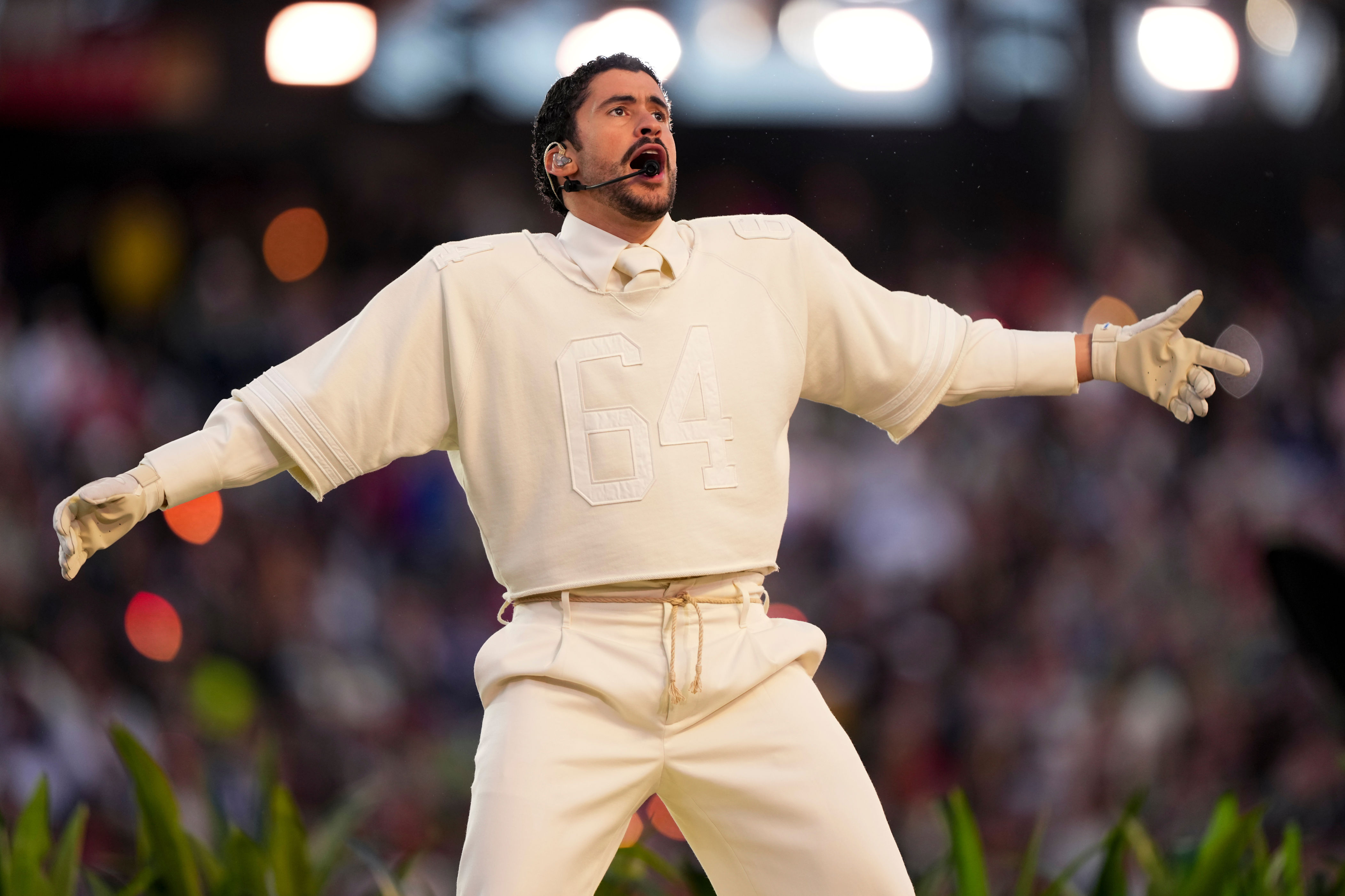 What does the ‘64’ on Bad Bunny’s Super Bowl 2026 halftime show outfit ...