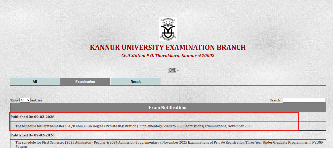 Kannur University result 2026: First semester BA, BCom, BBA degree ...