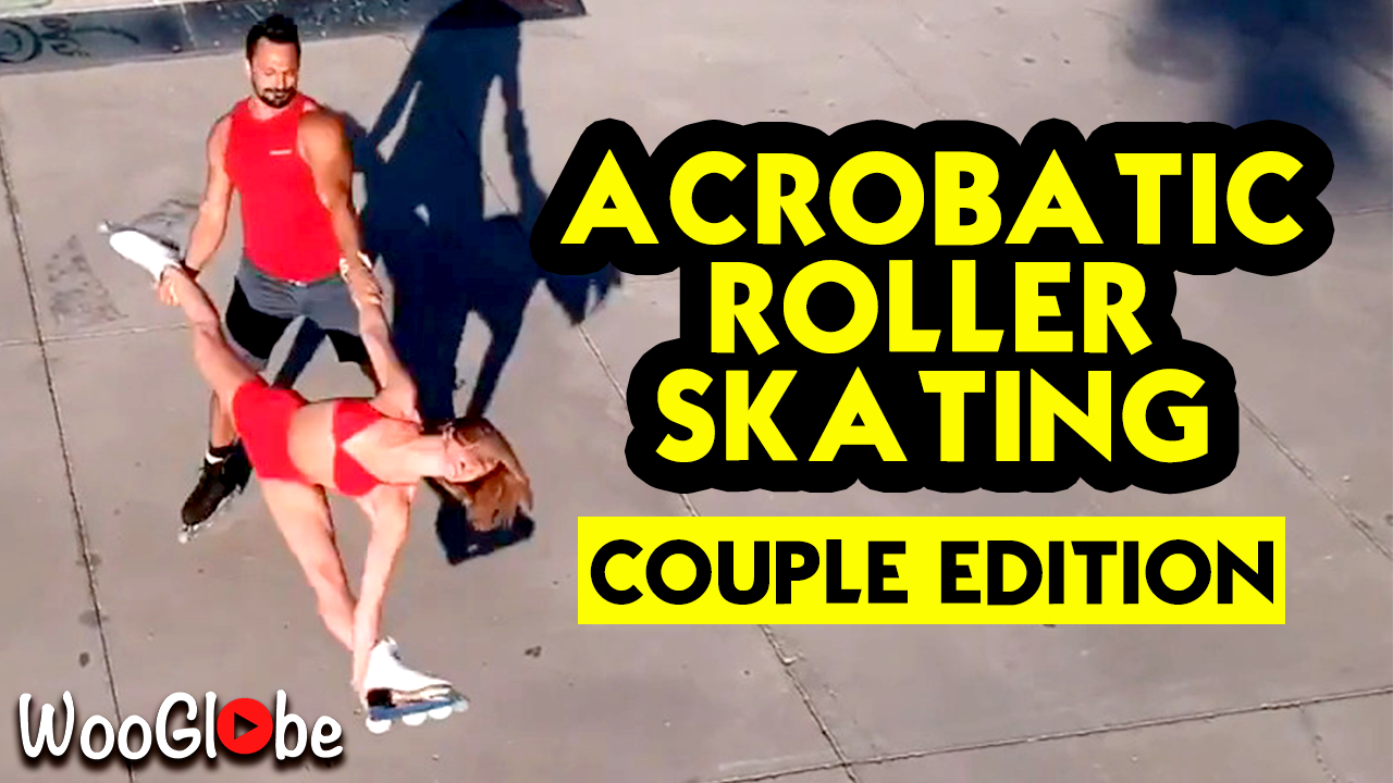 Acrobatic roller skating duo