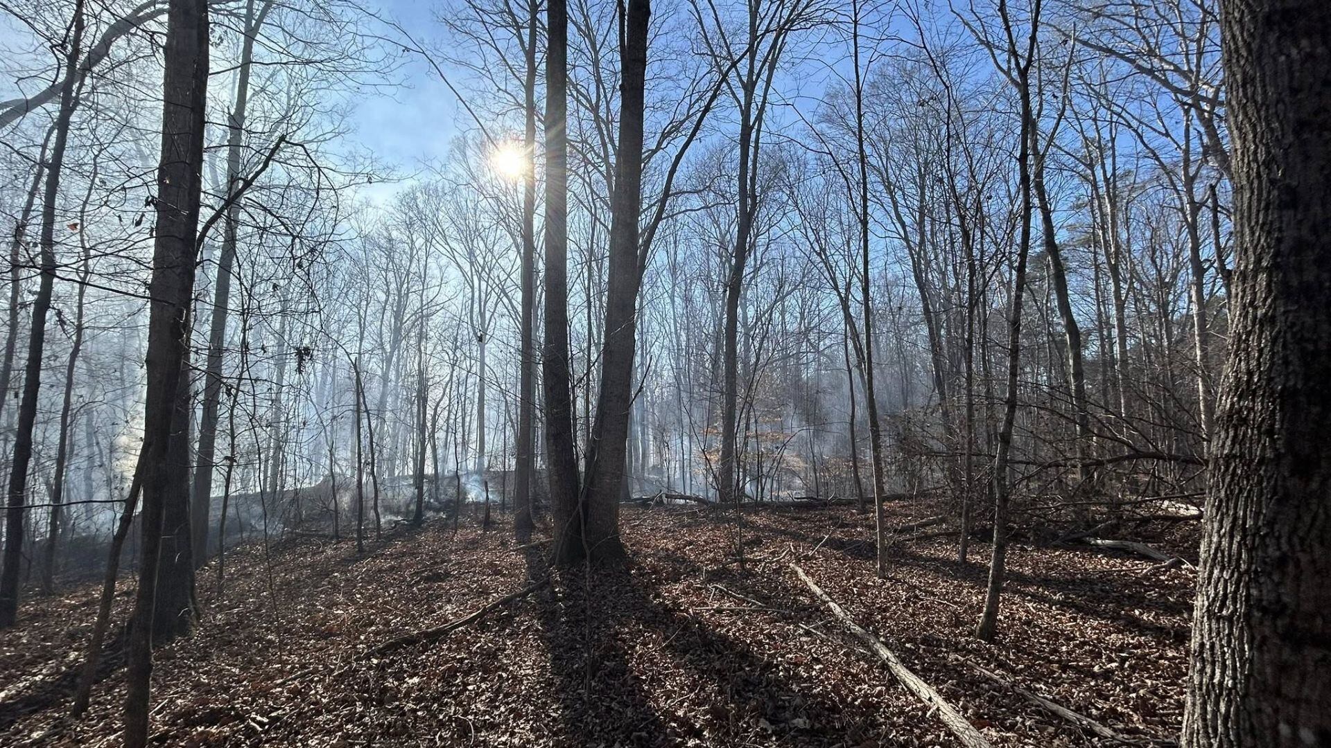 Crews pause response to fire in woods to help driver trapped after flipping