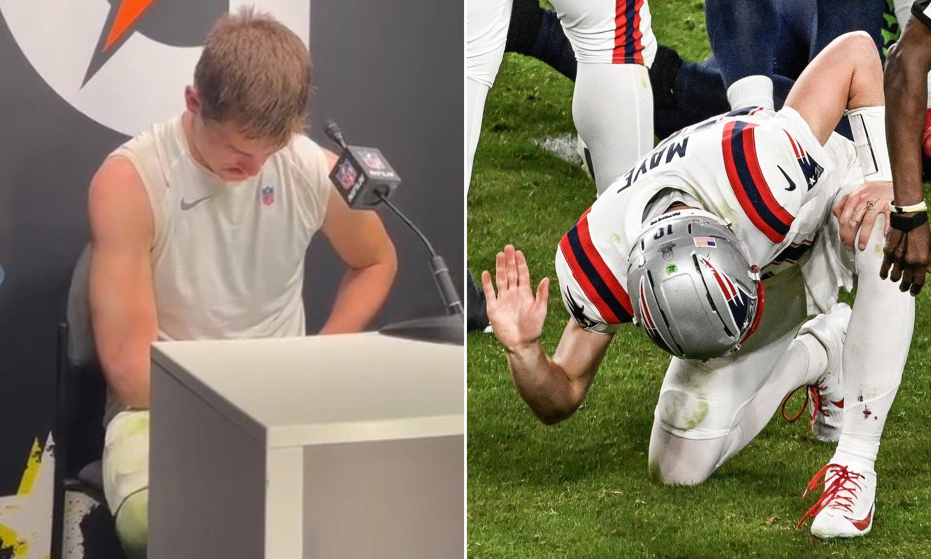 Patriots QB Drake Maye breaks down in tears after crushing Super Bowl ...