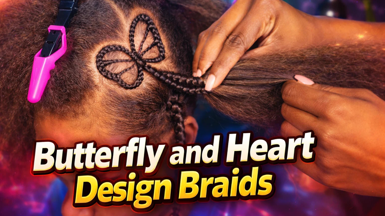 Butterfly and heart design braids | Kids stitch braids hairstyle