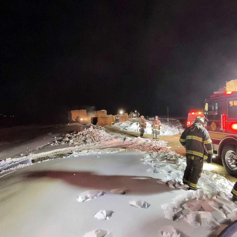 Fireworks ignite hay bale fire during the Super Bowl, fire officials say