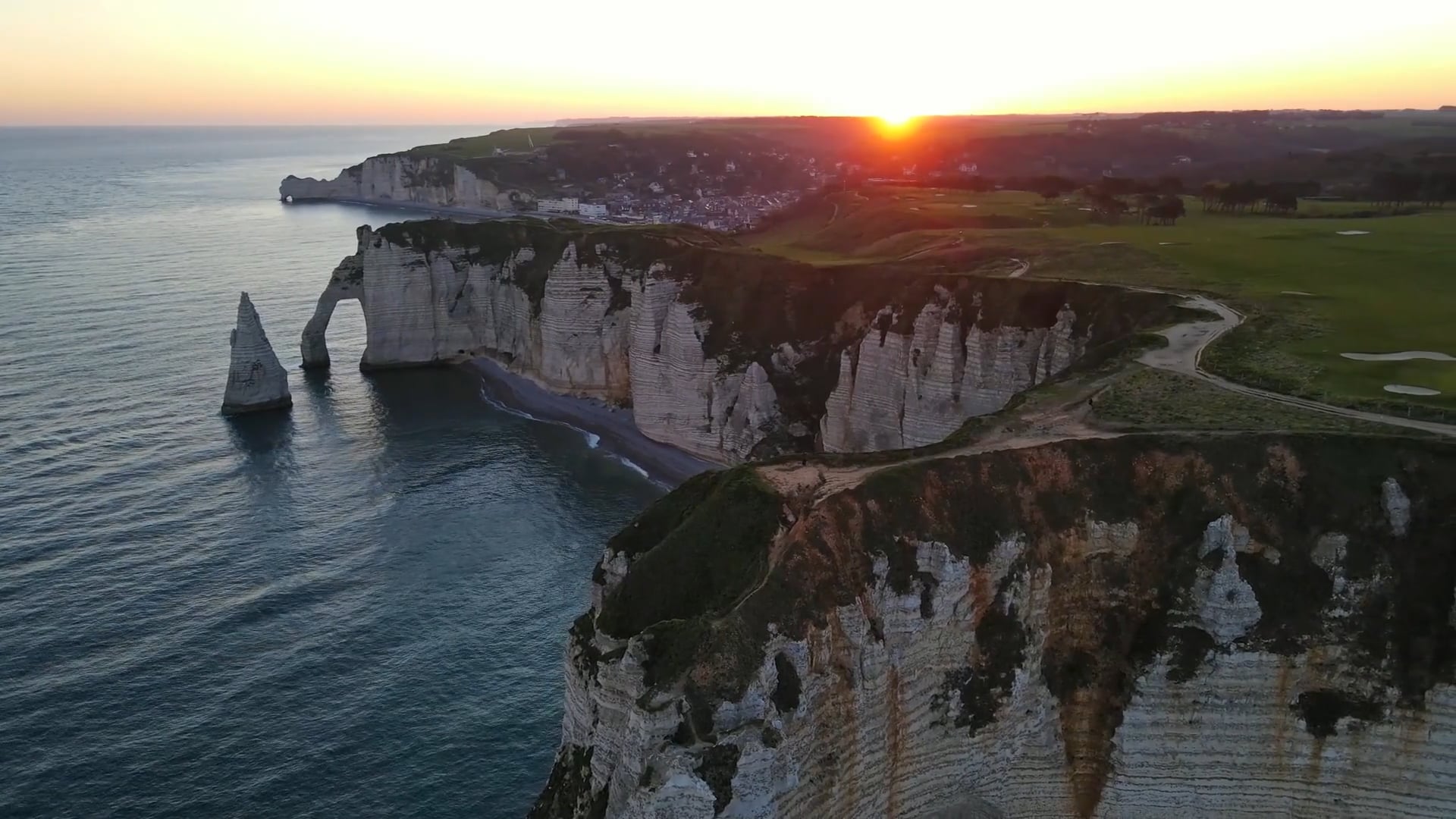 Étretat, France: Drone explores the chalk cliffs of Normandy