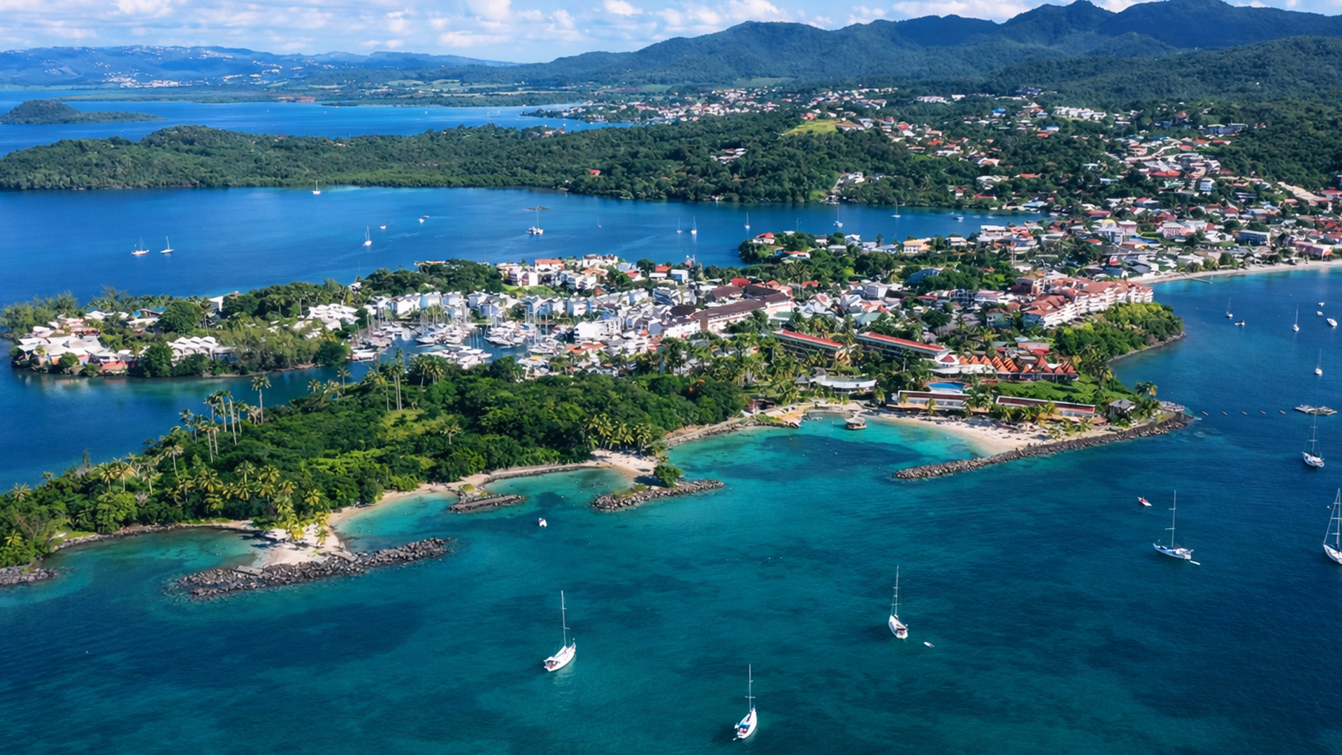 Caribbean town between hills and sea