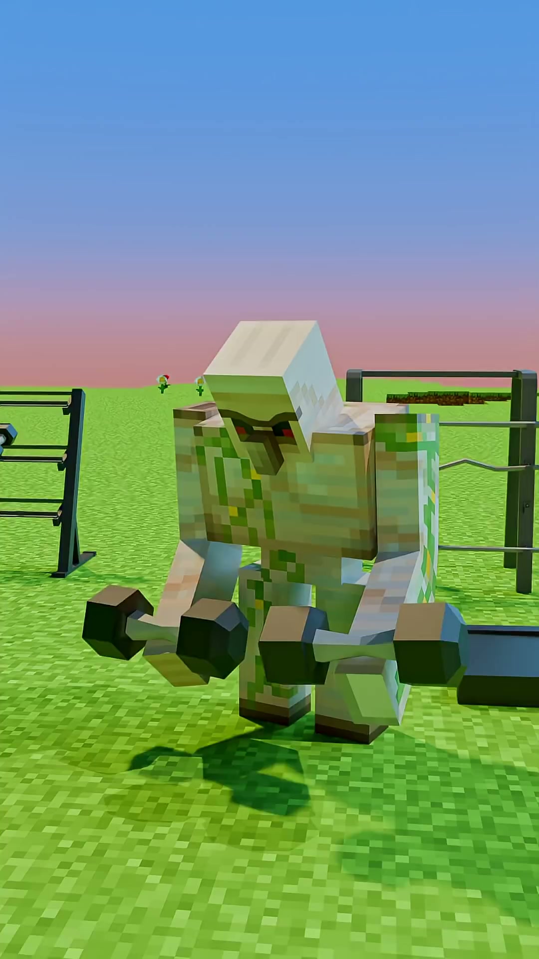 Minecraft rich villager against iron golem satisfying 3D simulation