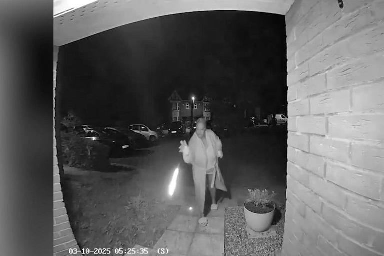 Horror doorbell footage captures ex-nurse in dressing gown flicking lit ...