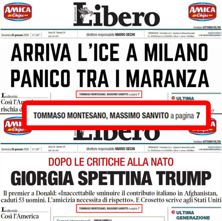 Questa prima pagina di Libero sull’ICE e i maranza a Milano è falsa