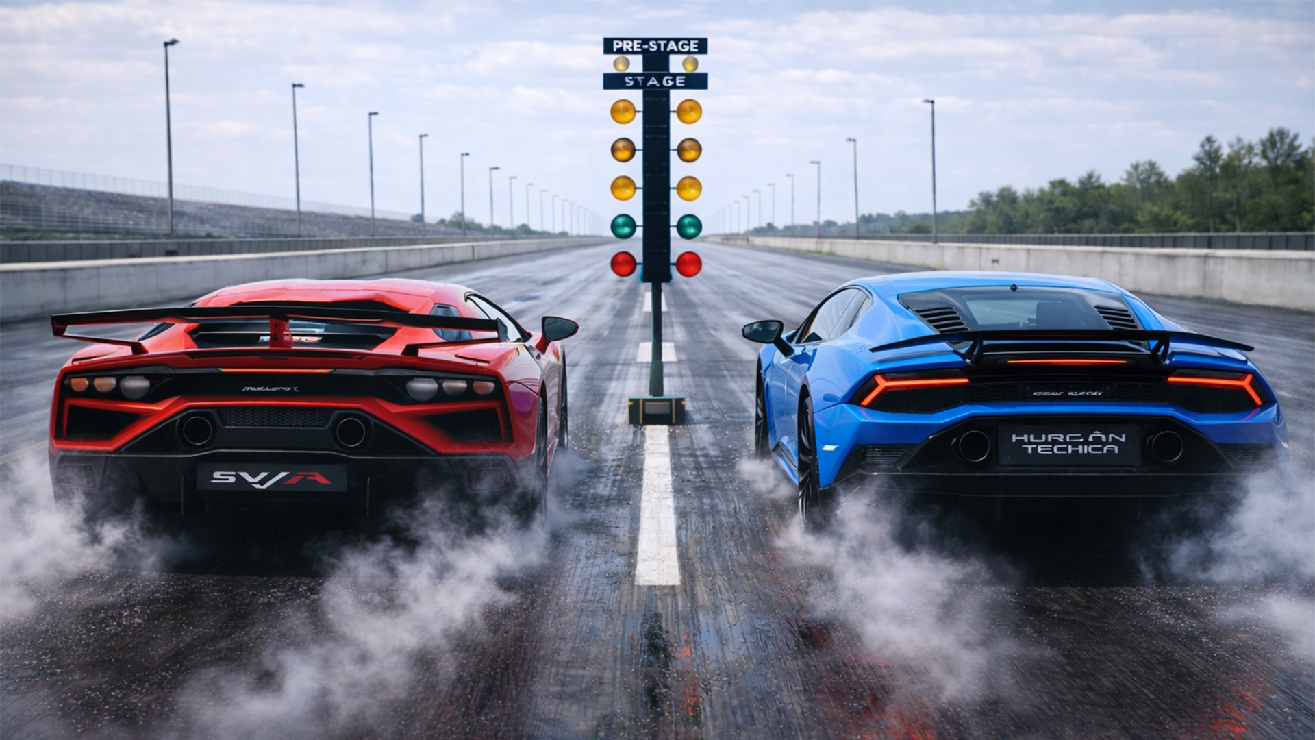 Lamborghini Aventador SVJ vs Lamborghini Huracan Tecnica drag race