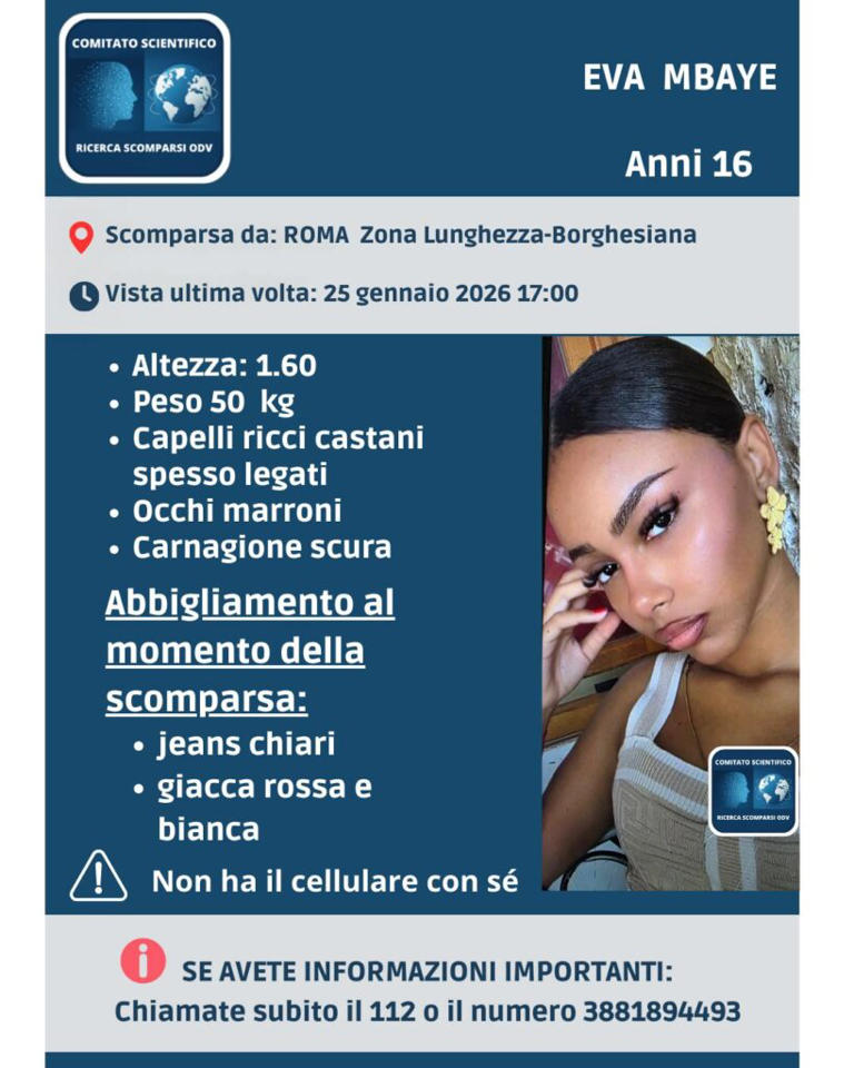 Eva scomparsa a Roma a soli 16 anni: l’appello disperato per ritrovarla