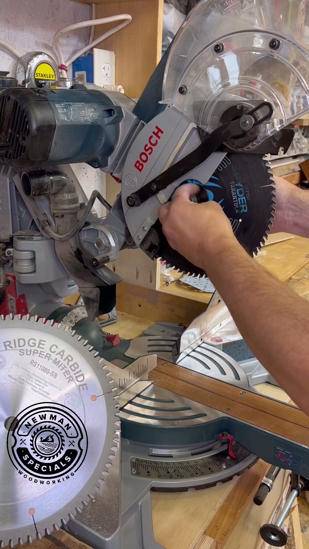 Bosch miter saw blade change to Ridge Carbide blade #woodworking # ...
