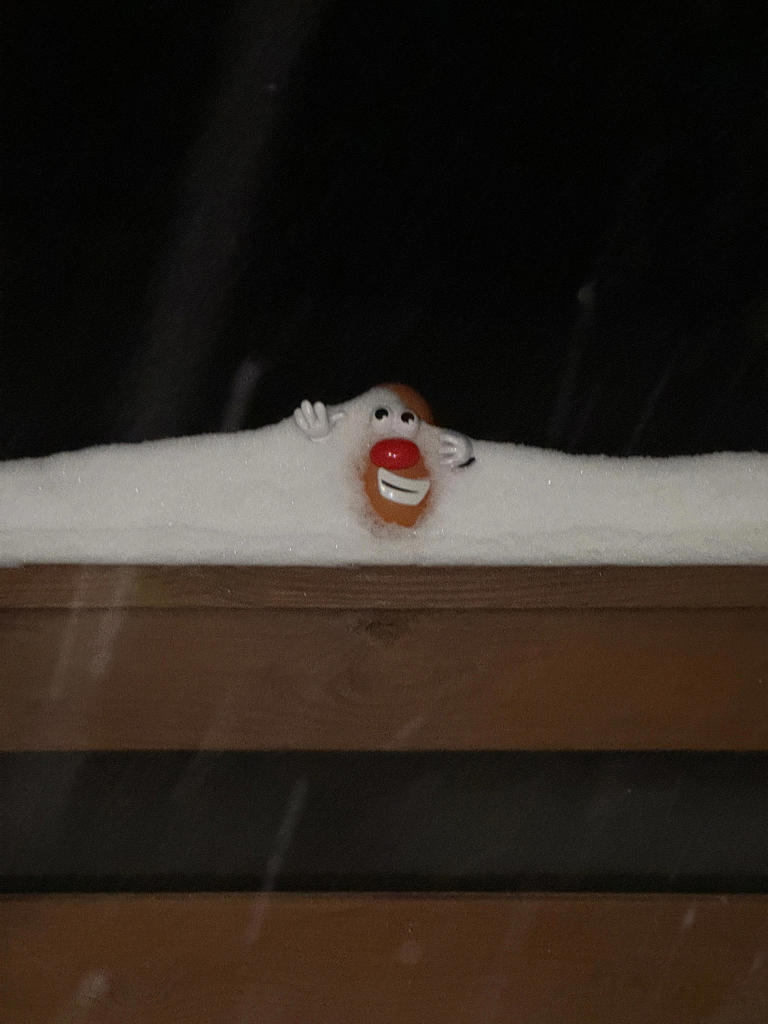 Teacher ditches the ruler and uses Mr. Potato Head to measure the snow