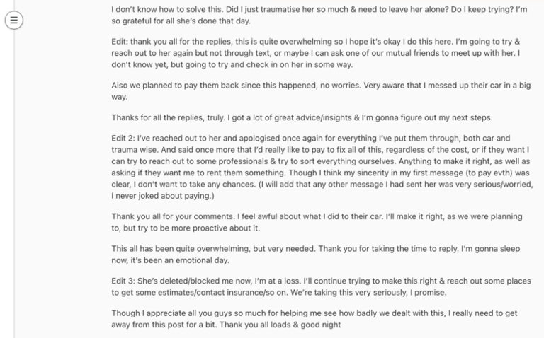 She gave birth in her friend's car, and now her friend won't speak to her