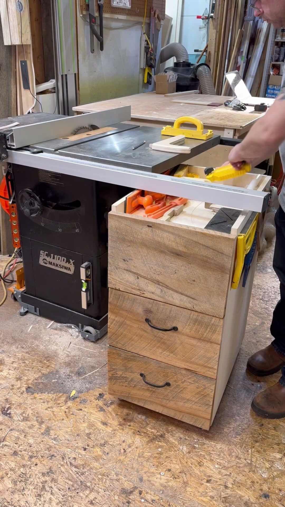 Open top cabinet fits under the open wing of a table saw #workshop # ...